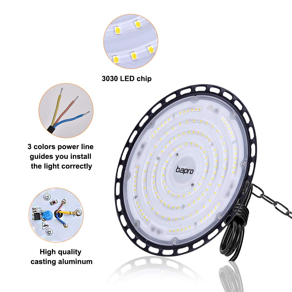 bapro 10 Pack 100W UFO LED High Bay Light Factory Warehouse Industrial Lamp, 6500K Daylight White LED Commercial High Bay Light Workshop Light Garage Light, Fast Dispatch from USA (100W, 10 Pack)