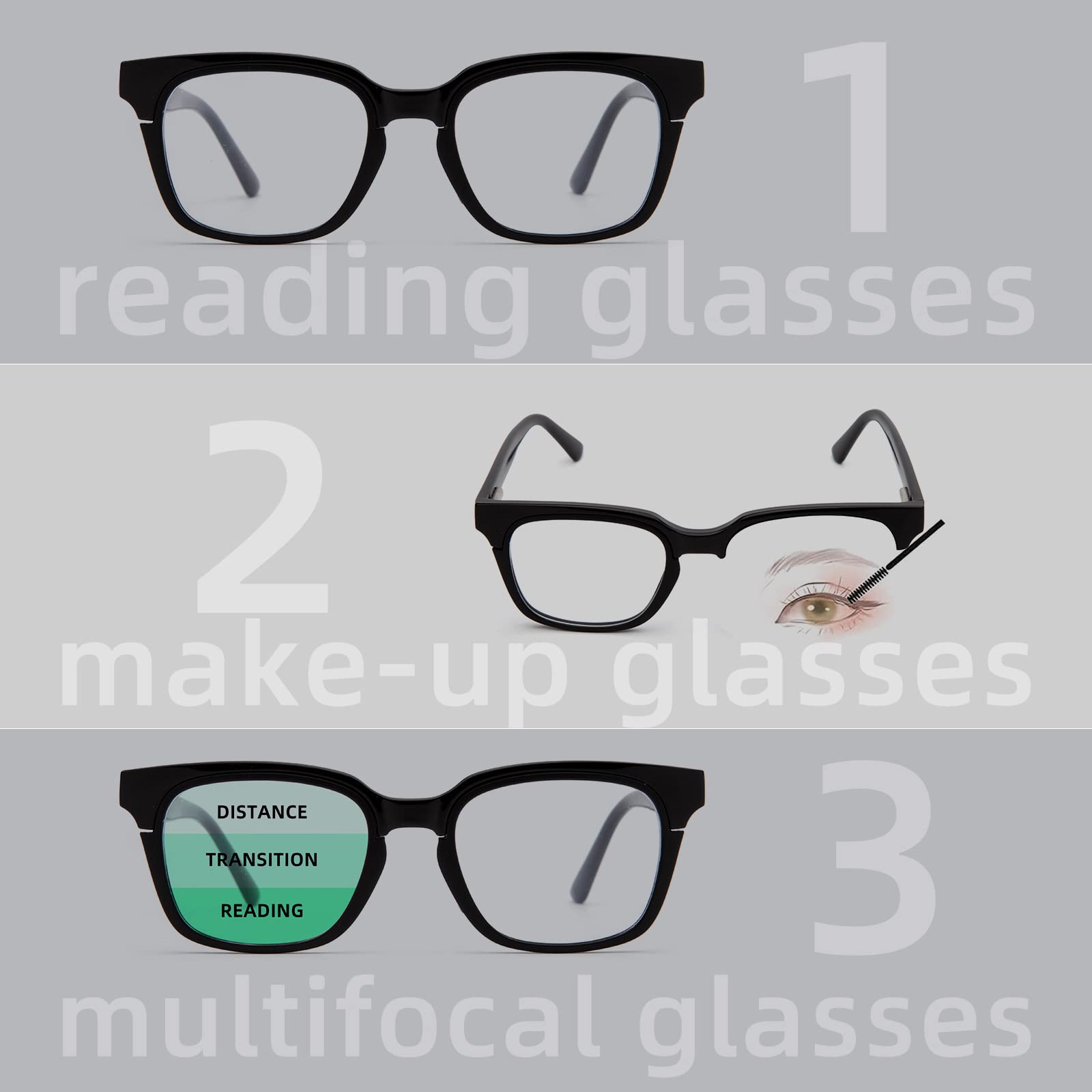 Amorays Reading Glasses Interchangeable Lenses,Spring Hinges Readers,Purple Multifocal Lenses, 1.5