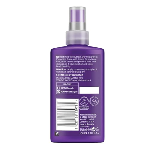 John Frieda Frizz Ease Heat Defeat Protecting Spray for Heat Styling Wavy, Curly and Frizzy Hair, 150 ml
