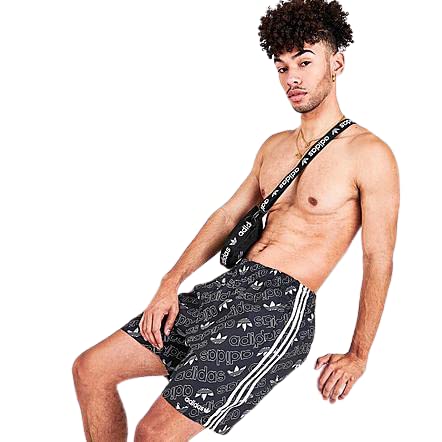 adidas Originals Mens Mono Allover Logo Print Swim Shorts (Large, Black/Black/White)