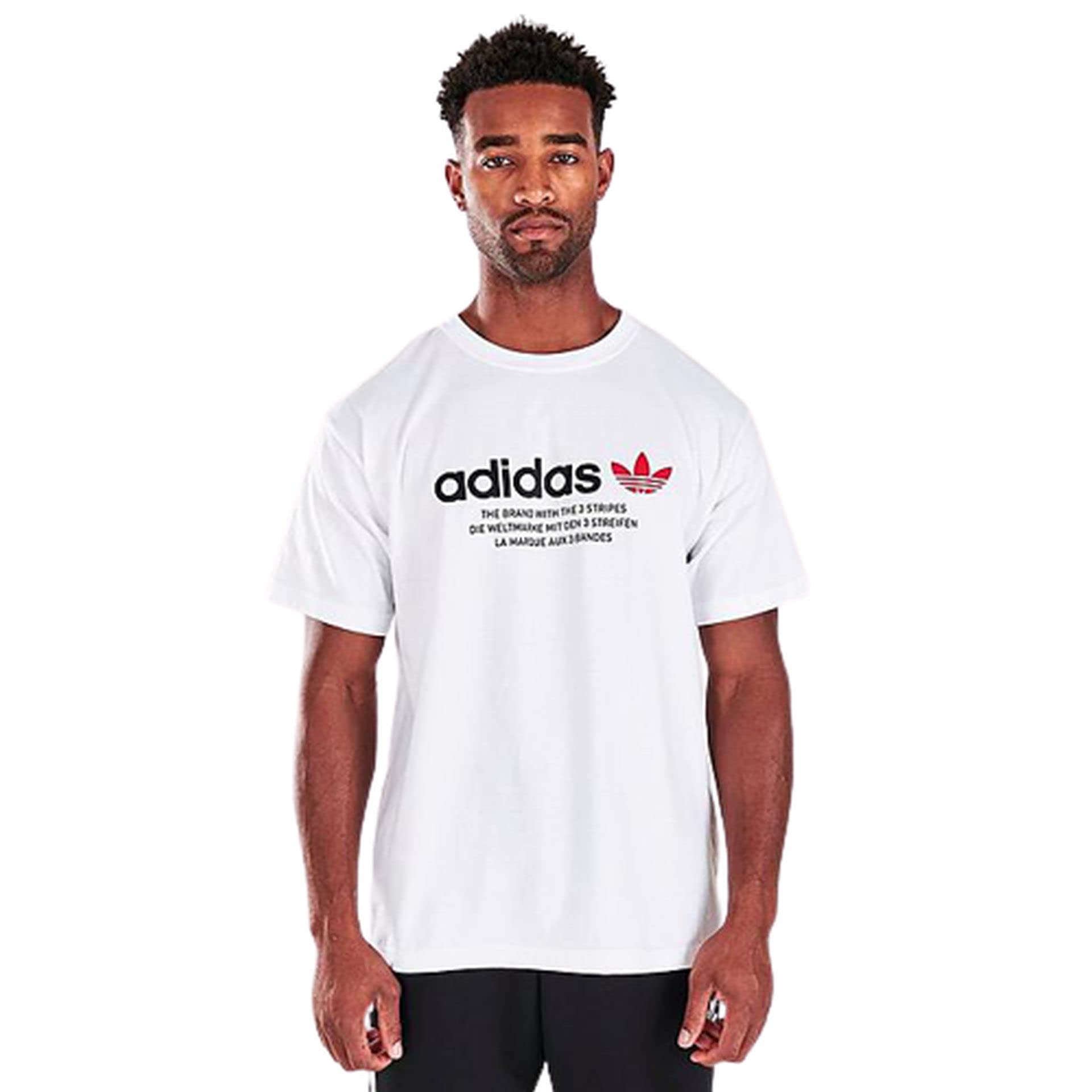 adidas Originals Men's Linear Graphic T-Shirt (Medium, White/Black/Vivid Red)