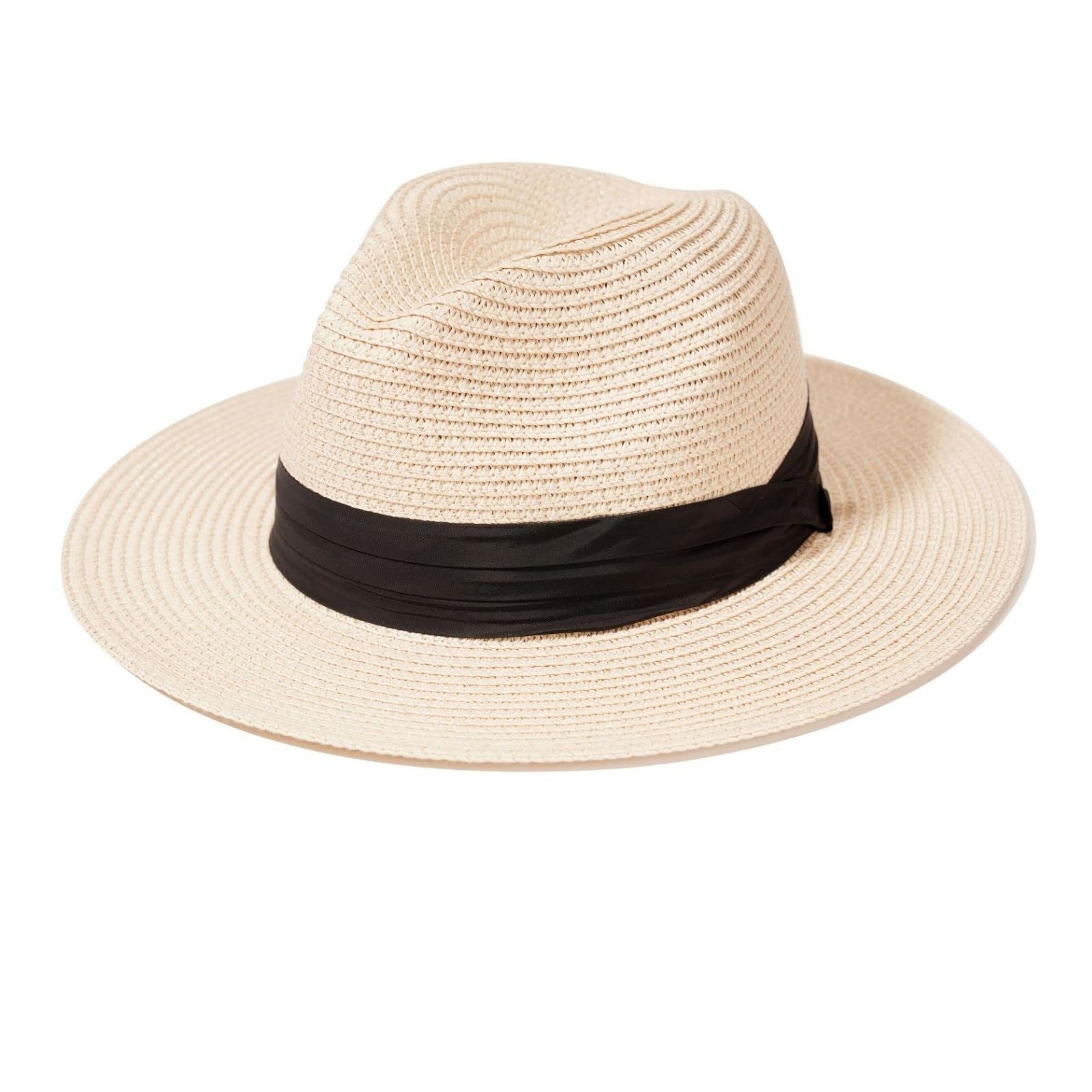 accsa Panama Straw Hat for Women Wide Brim Summer Straw Hat Classic Sun Hat for Beach Ladies Foldable Fedora Hat UPF 50+