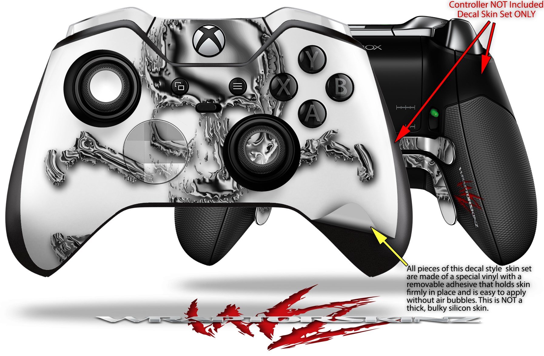 Chrome Skull on White - WraptorSkinz Decal Style Vinyl Skin Wrap compatible with XBOX One ELITE Wireless Controller (CONTROLLER NOT INCLUDED)