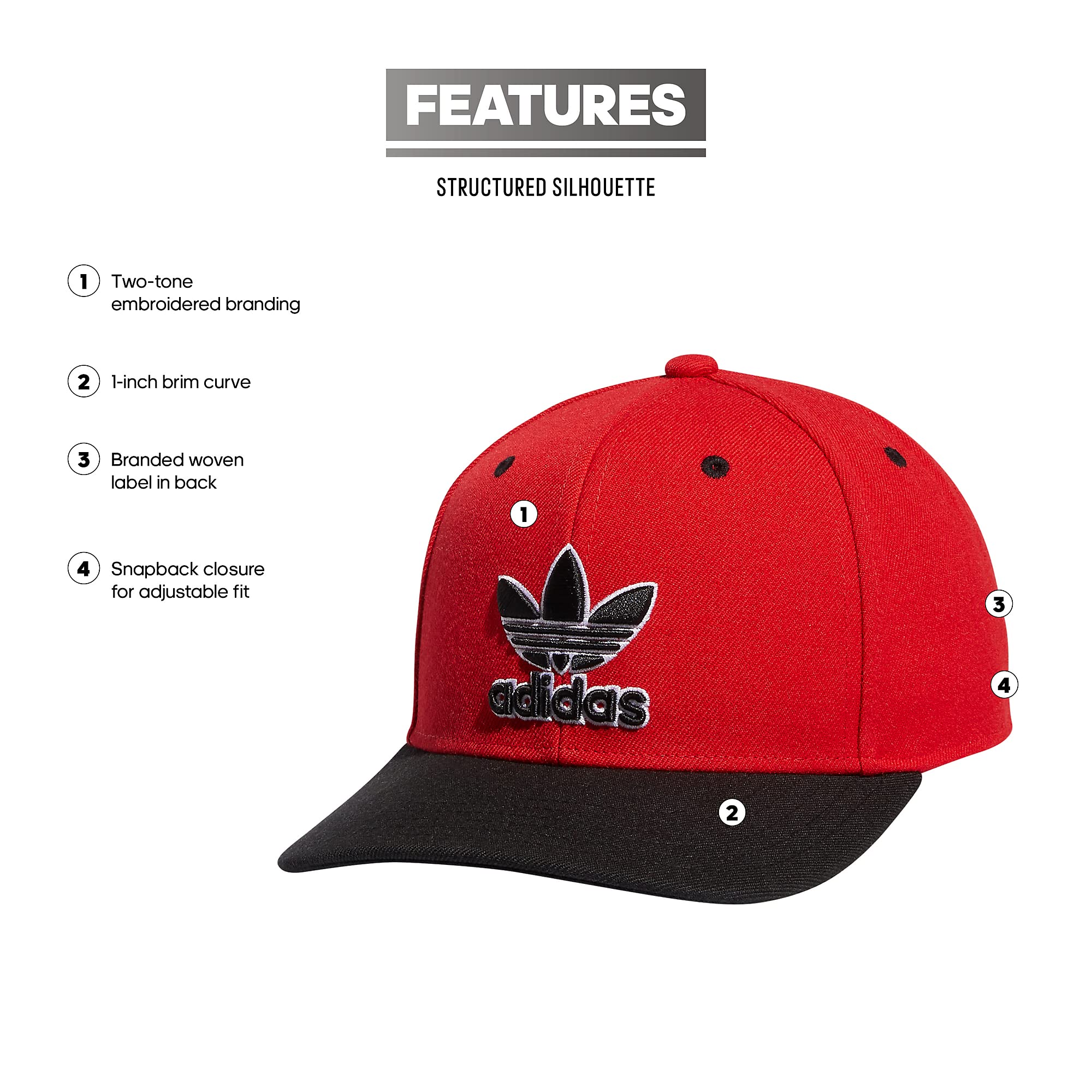 adidas Originals Men's Modern High Crown Structured Pre-Curve Brim Snapback Adjustable Fit Hat, Black/Black/Black, One Size