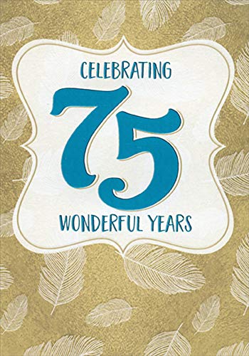 Designer Greetings White Feathers - Celebrating 75 Wonderful Years Age 75 / 75th Birthday Card