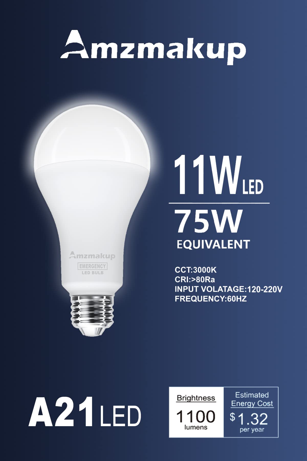 Amzmakup 11w 75w Equivalent 25000 Hours 1100 Lumens A21 3000K E26 Led Light Bulbs 4 Pack Soft White