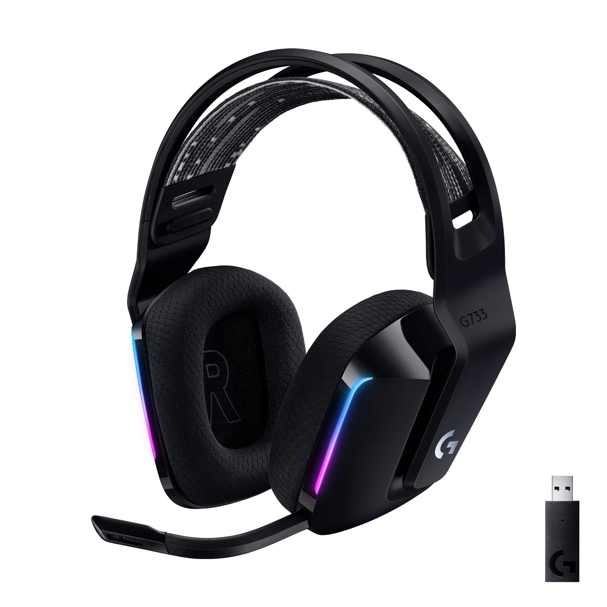 Logitech G733 Lightspeed Wireless Gaming Headset with Suspension Headband, LIGHTSYNC RGB, Blue VO!CE mic Technology and PRO-G Audio Drivers - Blue (Renewed)