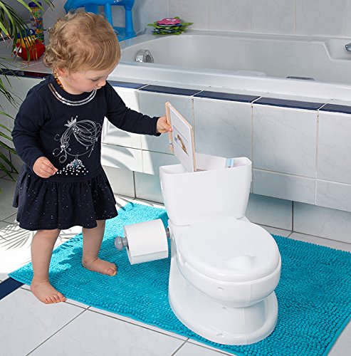 Potty Training Toilet Seat | Toddler Potty Training with Comfy Seat Cover, Tank Storage & Paper Roll Holder | Easy to Empty and Clean | Soft & Comfortable Potty Trainer for Boys & Girls (White)