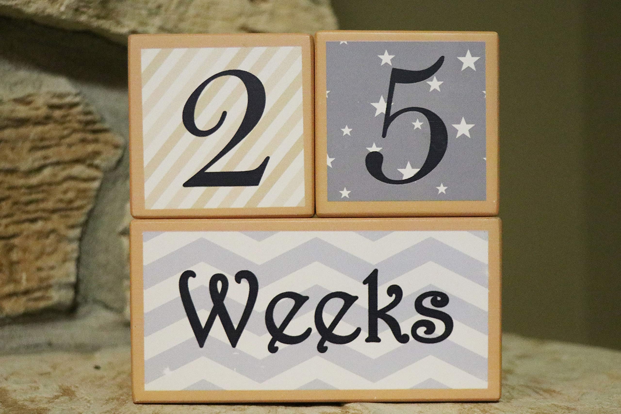 Wood Baby Milestone Age Photo Blocks Set Track Weeks, Months and Years Perfect Baby Shower Present