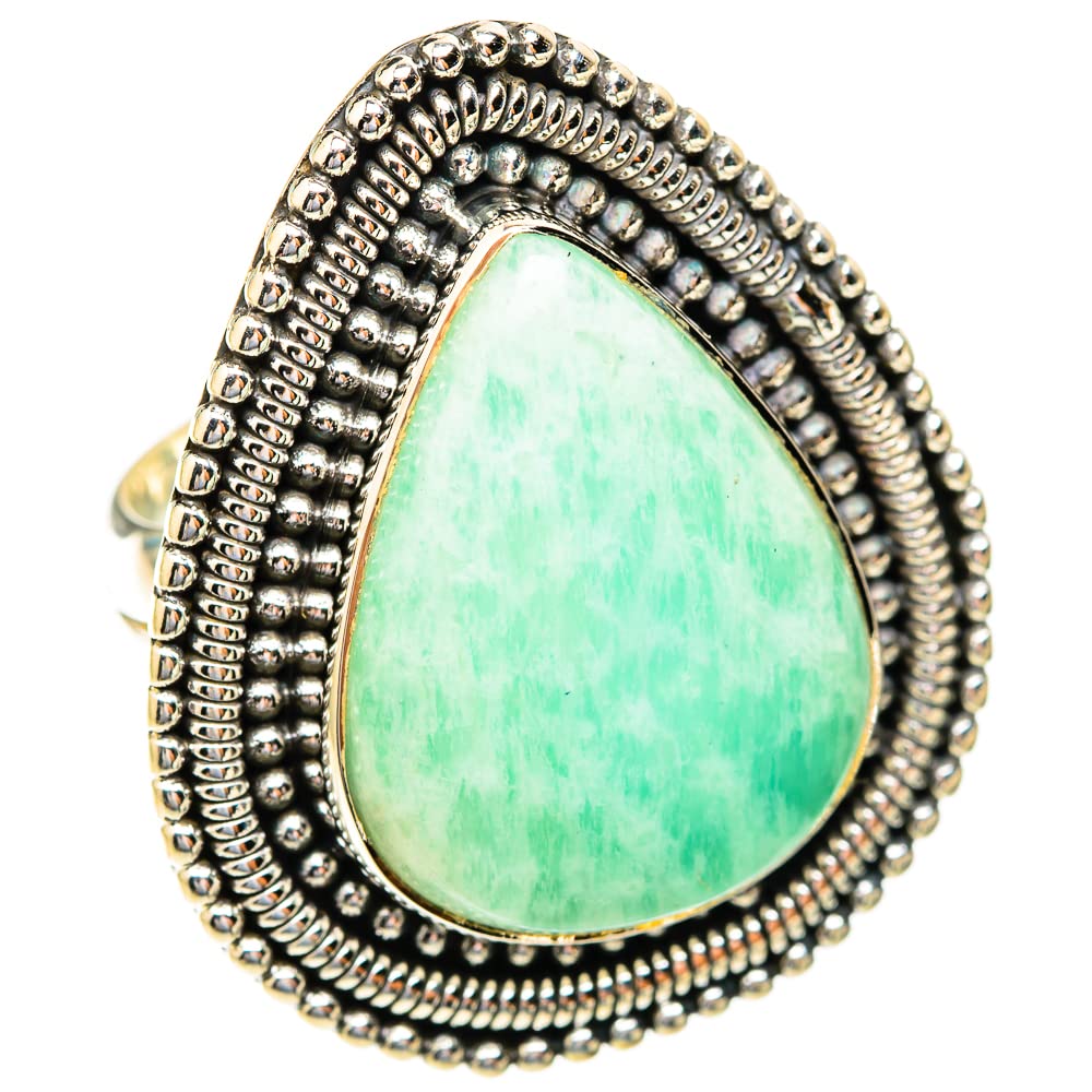 Ana Silver Co Huge Amazonite 925 Sterling Silver Ring Size 7.5 - Handmade Jewelry, Bohemian, Vintage RING119181