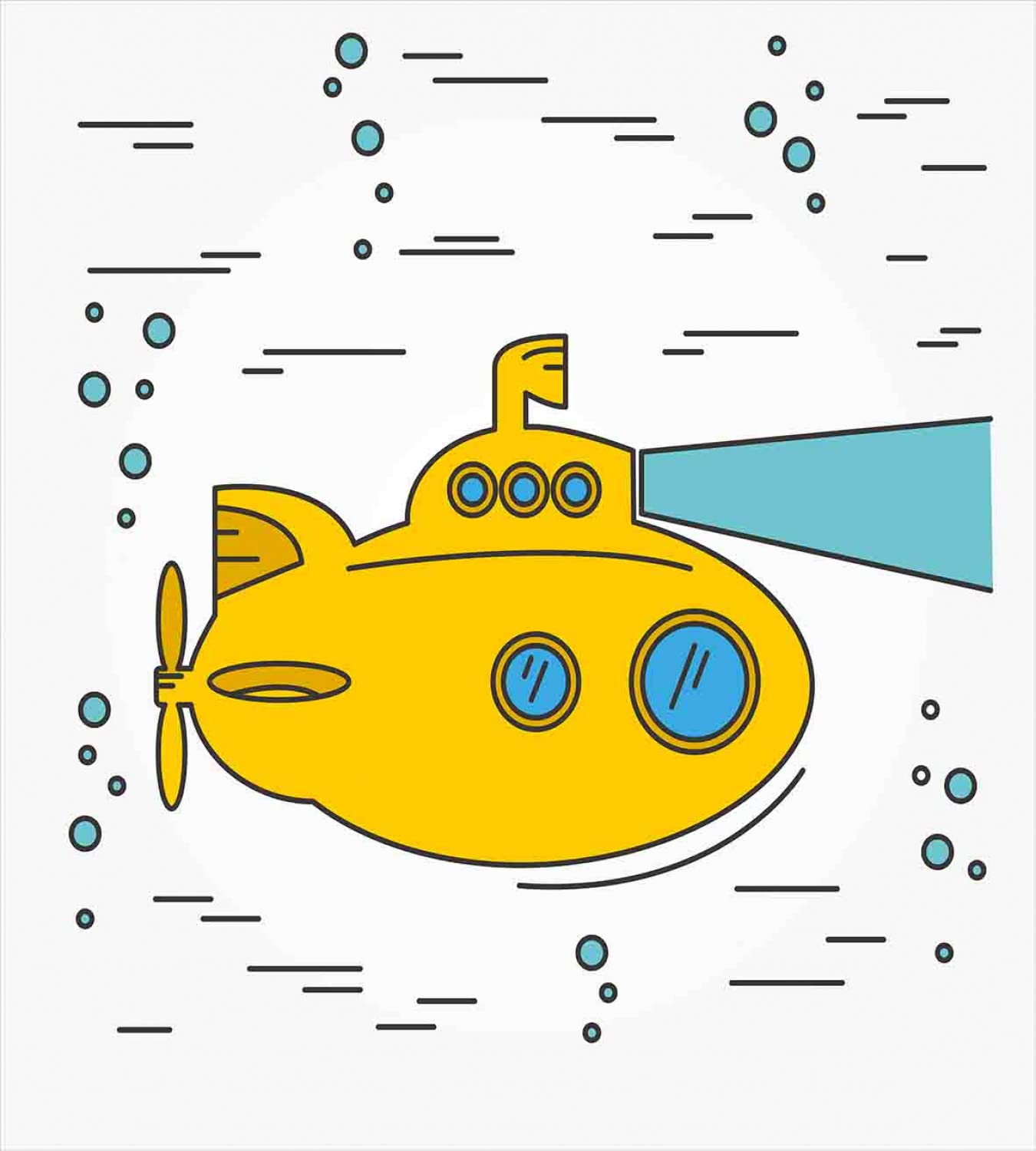 Ambesonne Yellow Submarine Duvet Cover Sets, Ocean Nautical Adventure Underwater Bubbles Porthole Cartoon, Bedding Set with 2 Duvet Covers 4 Pillowcases, 2 Pack Cal King Size, White Yellow Blue