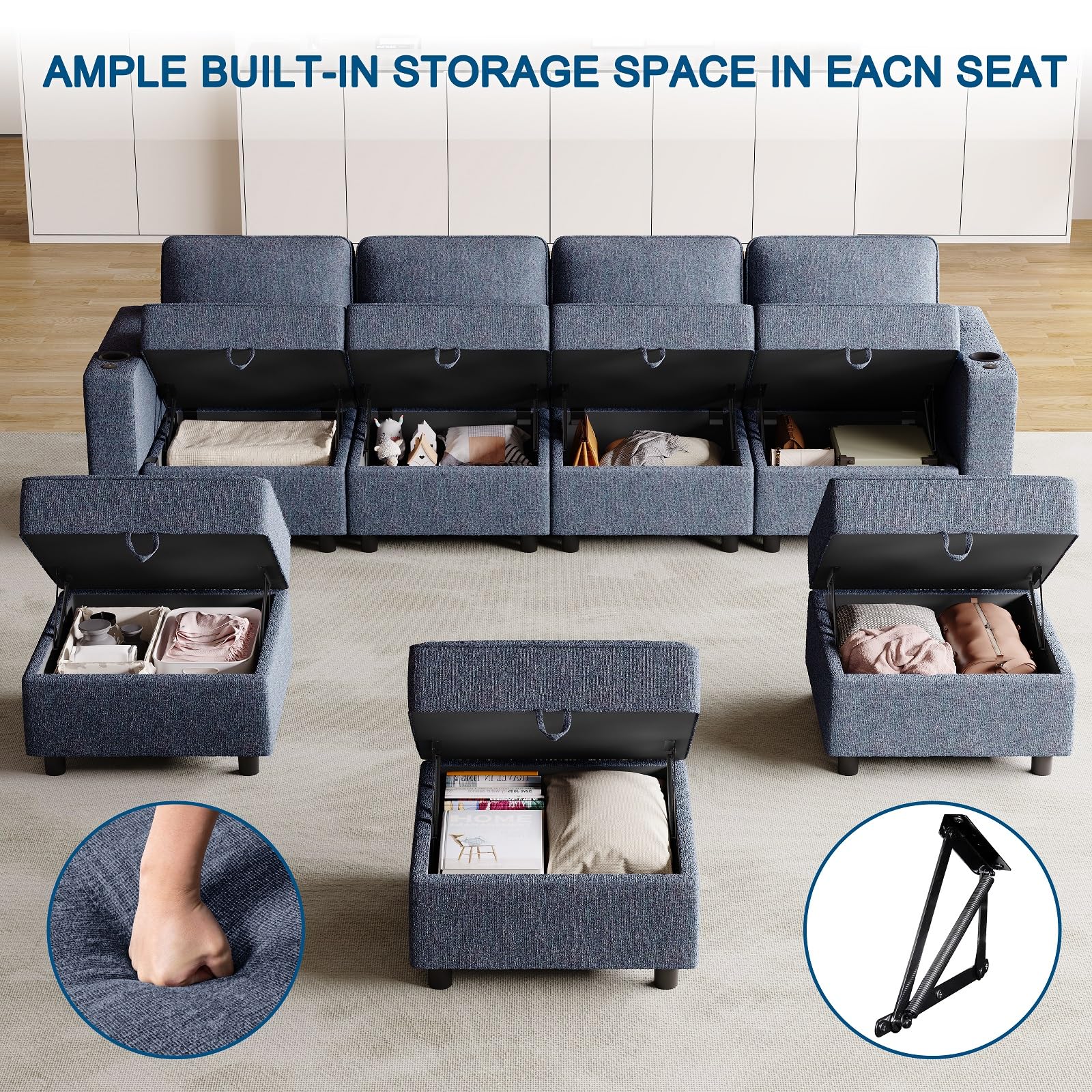 beyond SMART Middle Module for Modular Sectional Sofa, Customizable Sectional Sofa Couch，Accent Armless Chair with Storage Seat, Sectional Couches for Living Room,Navy Blue