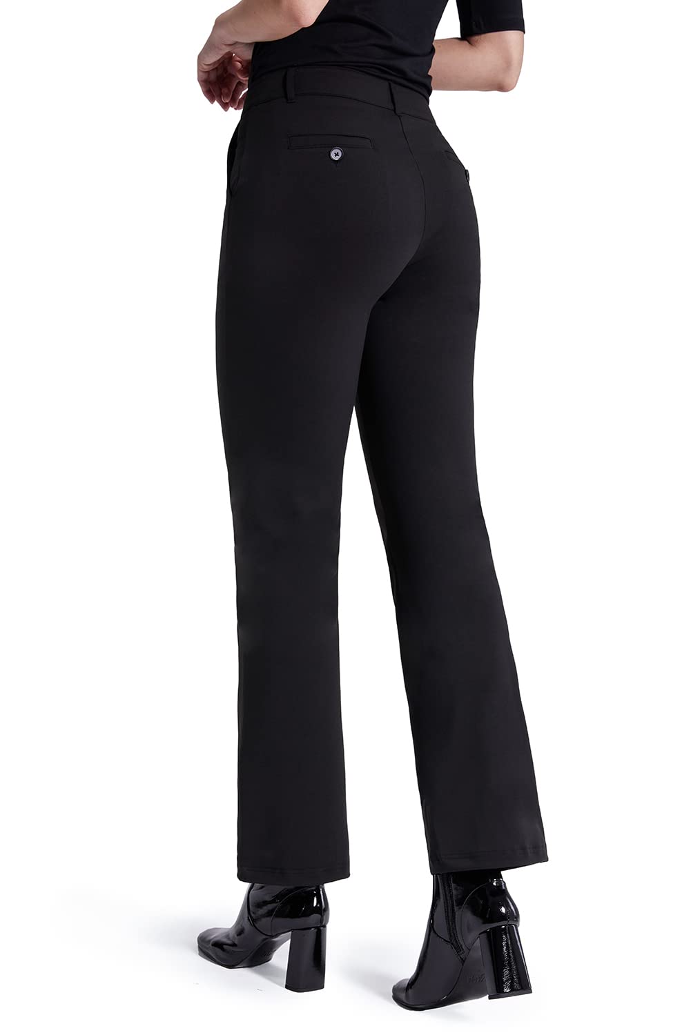 Bamans Womens Dress Pants Wide Leg Stretch Work Pants Skinny Golf Pants with Pockets Black