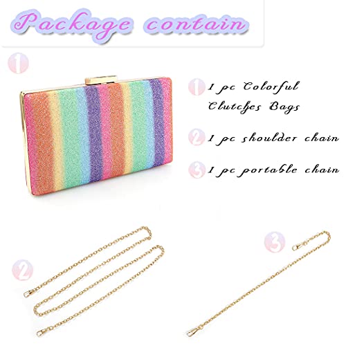 ELABEST Rainbow Evening Clutch Bag Chic Handbag Money Purses Sparkly Sequin Crossbody Shoulder Cocktail Party Bags (Colorful)