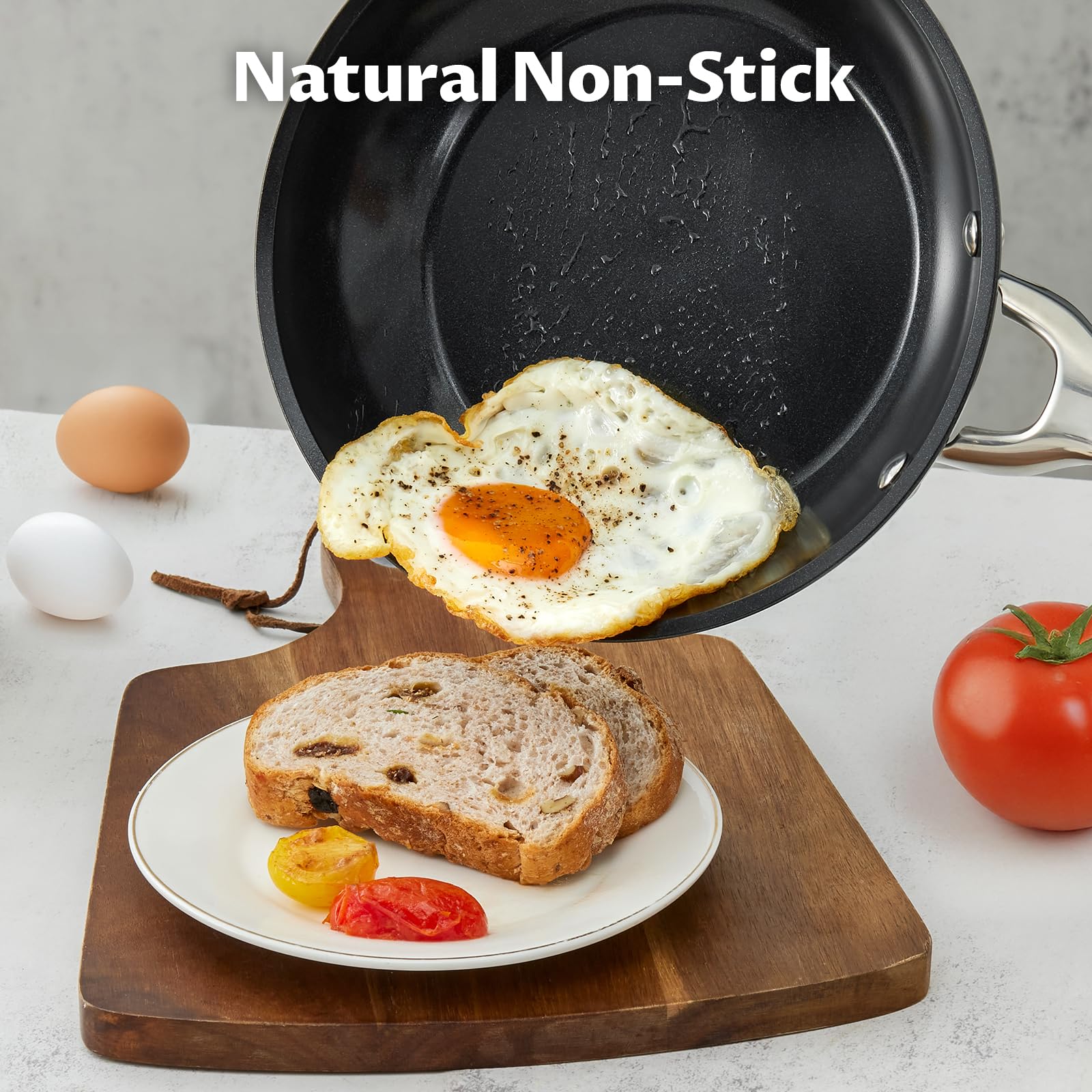 BEZIA Induction Cookware Set 15-Piece, Pots and Pans Set Non Stick with Ceramic Coating, Induction Pots Set with Stainless Steel Handles & Lids, Oven Safe, Compatible with All Stoves