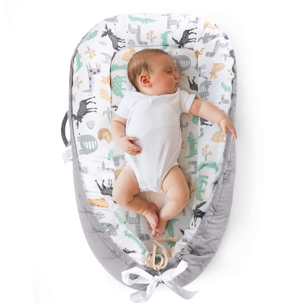 Baby Lounger Baby Nest Cotton Breathable Sleeping Bed Cover for Newborn Nest Co Sleeping Bed Machine Washable,Animals