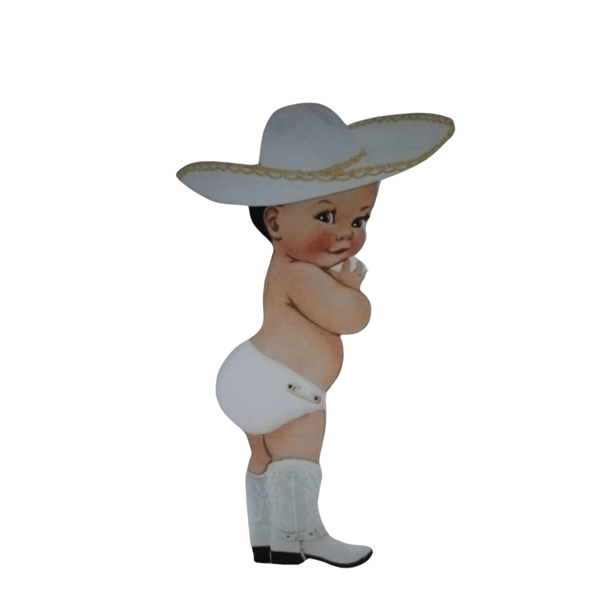 8" white hat and diaper cowboy boots caucasian baby boy cutout for baby shower, birthday party
