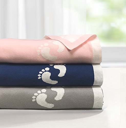 Vogue 100% Cotton Knit Footprint Baby Blanket 30"x40" (French Blue) New for 2021 Spring & Summer