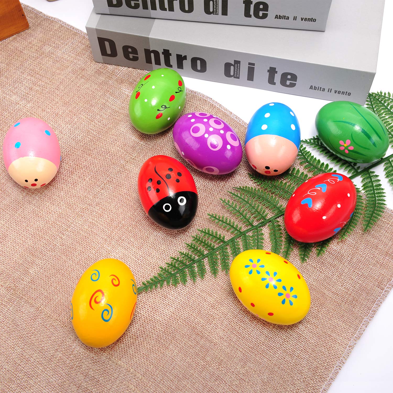 Easter Wooden Egg Shakers Maracas for Party Favors, Classroom Prize Supplies and Percussion Musical Instrument(9 PCS)