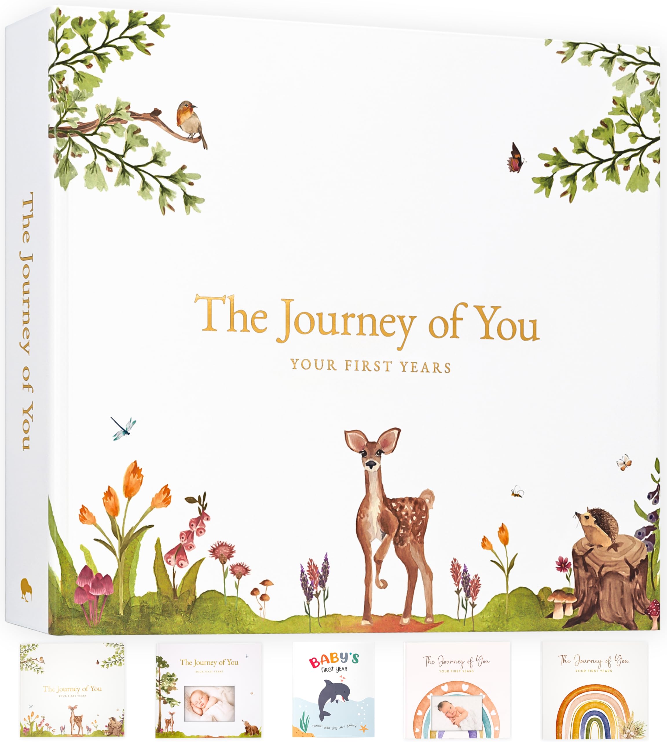 Baby Memory Book for Girl or Boy - First 5 Year Unisex Woodland Animal Keepsake to Log New Born 1st Milestone - Gender Neutral Photo Album - Parent Scrapbook Journal - Pregnancy Gift for Expecting Mom