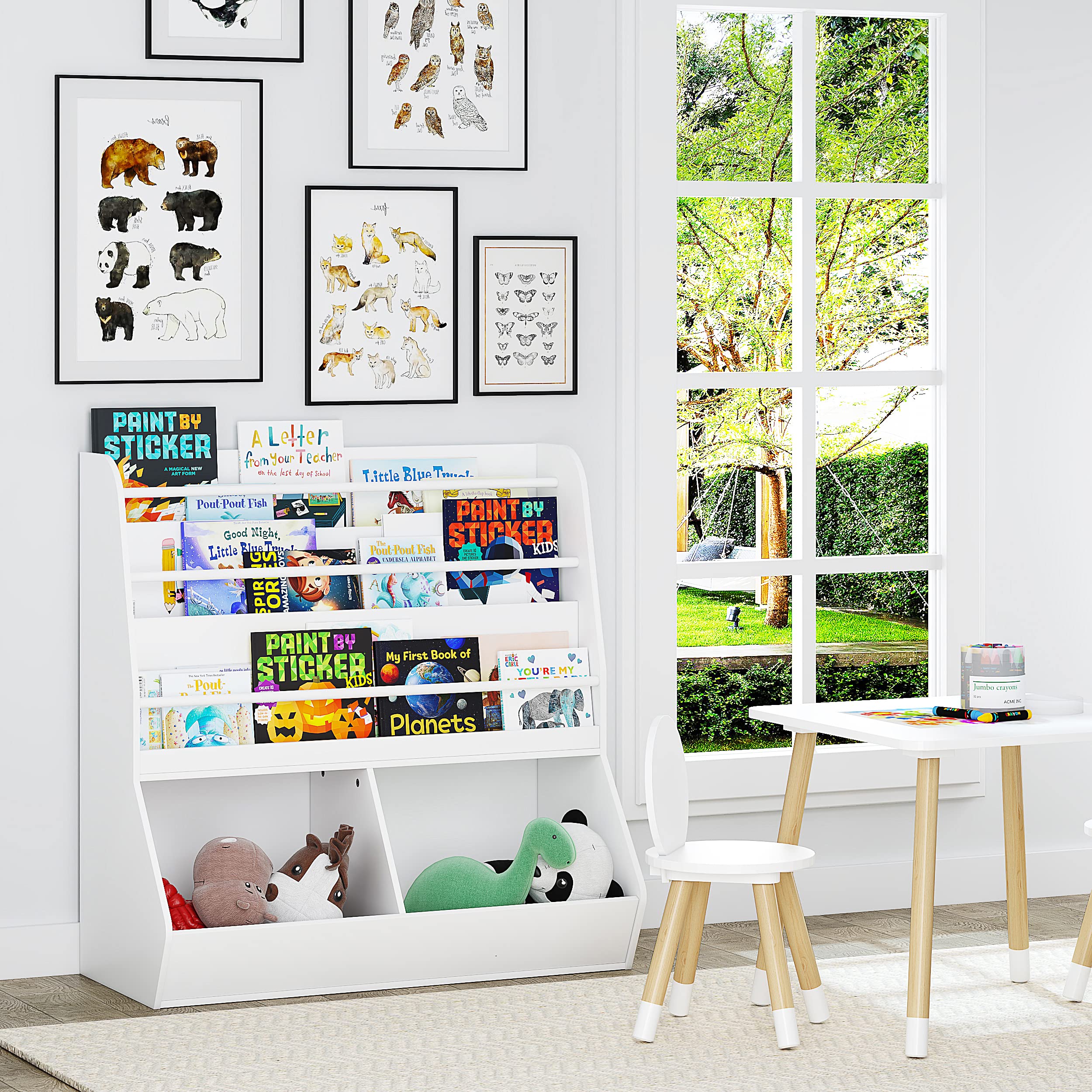UTEX Kids Bookshelf and Toy Storage Cabinet, Kids Bookcase and Toy Organizer with Cubby, Kids Bookshelves Display Stand, Kids Book Rack for 3 Age+, White