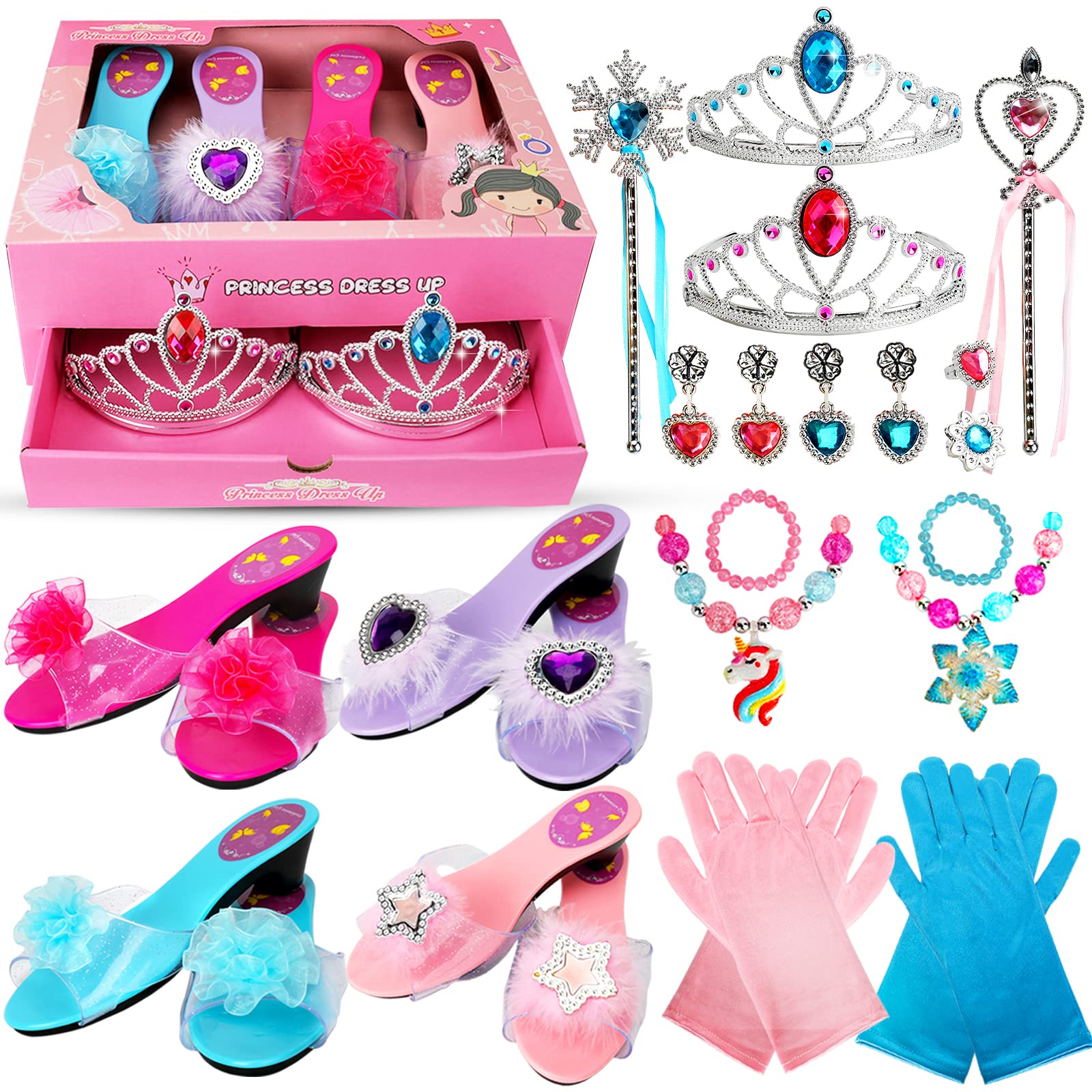 Princess Dress Up Girls Toys, Toddlers Pretend Play, Little Girls Role Play, Kids Jewelry, Princess Accessories Shoes, Girl Toys Age 3 4, Girls Gifts, Birthday Gifts for 3 4 Year Old Girls