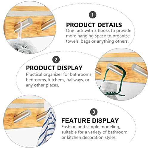 Bamboo Hook Wooden Bathroom Towel Coat Hooks Bathroom Towel Rail Rack Adhesive Rail Rack Hook Wall Mounted Wall Coat Rail Rack Hook Aisle Toilet Stainless Steel