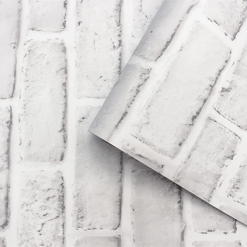 ComShion White Brick Peel and Stick Wallpaper Waterproof Self-Adhesive Faux White Brick Contact Paper for Fireplace Accent Walls Wallpaper Backsplash School 17.7βx118β
