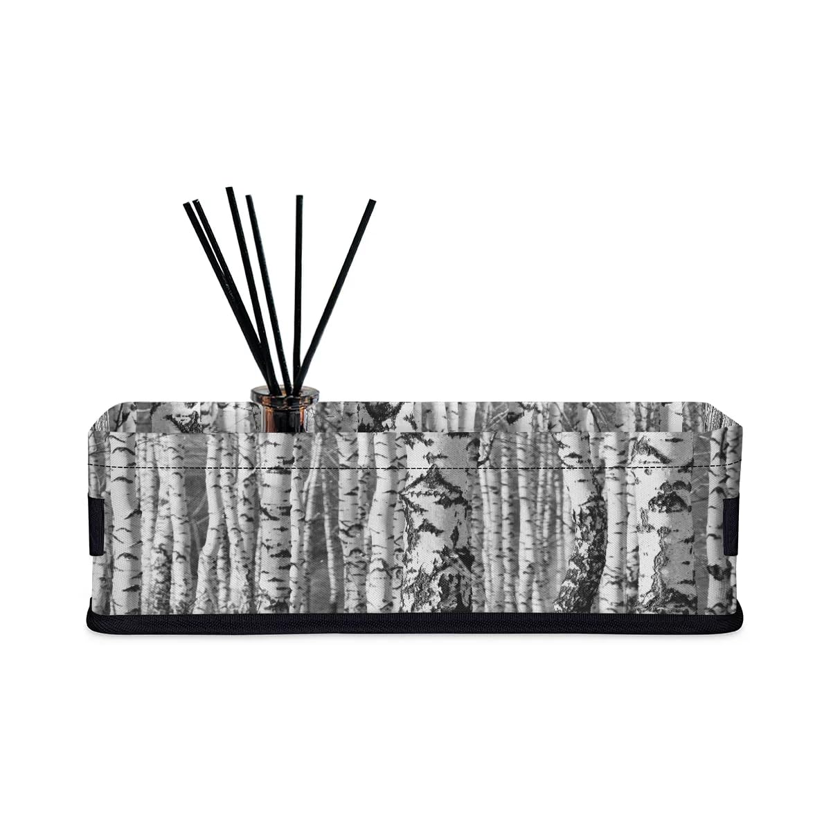 Birch Trees Bathroom Basket Small Storage Bin Fabric Toilet Paper Basket Foldable Organizer Grey Black Baskets for Bathroom Countertop Decor, 2 Pack