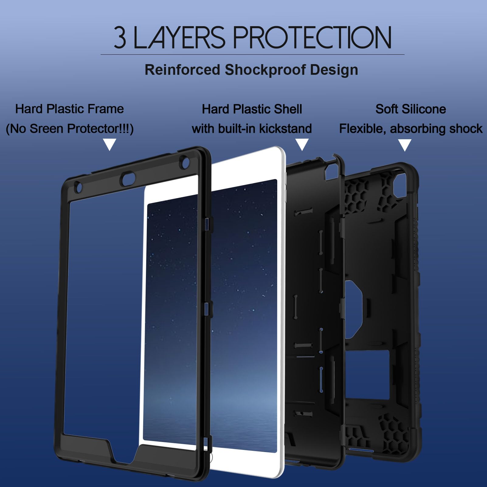 Rantice iPad 6th Generation Cases , 5th Case , Air 2 9.7 Shockproof Rugged Drop Protection Cover Built with Kickstand for 9.7'' A1893/A1954/A1822/A1823 (Black)