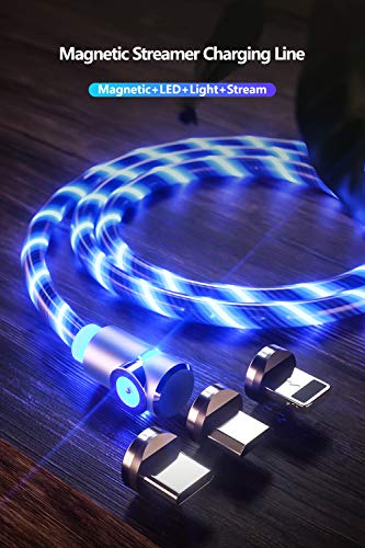 ameow Magnetic Charging Cable (2-Pack 3.3/4.6ft) Magnetic Cell Phone Cable with LED Light, Charging Cable for Type C, Micro USB and iProduct (Blue)