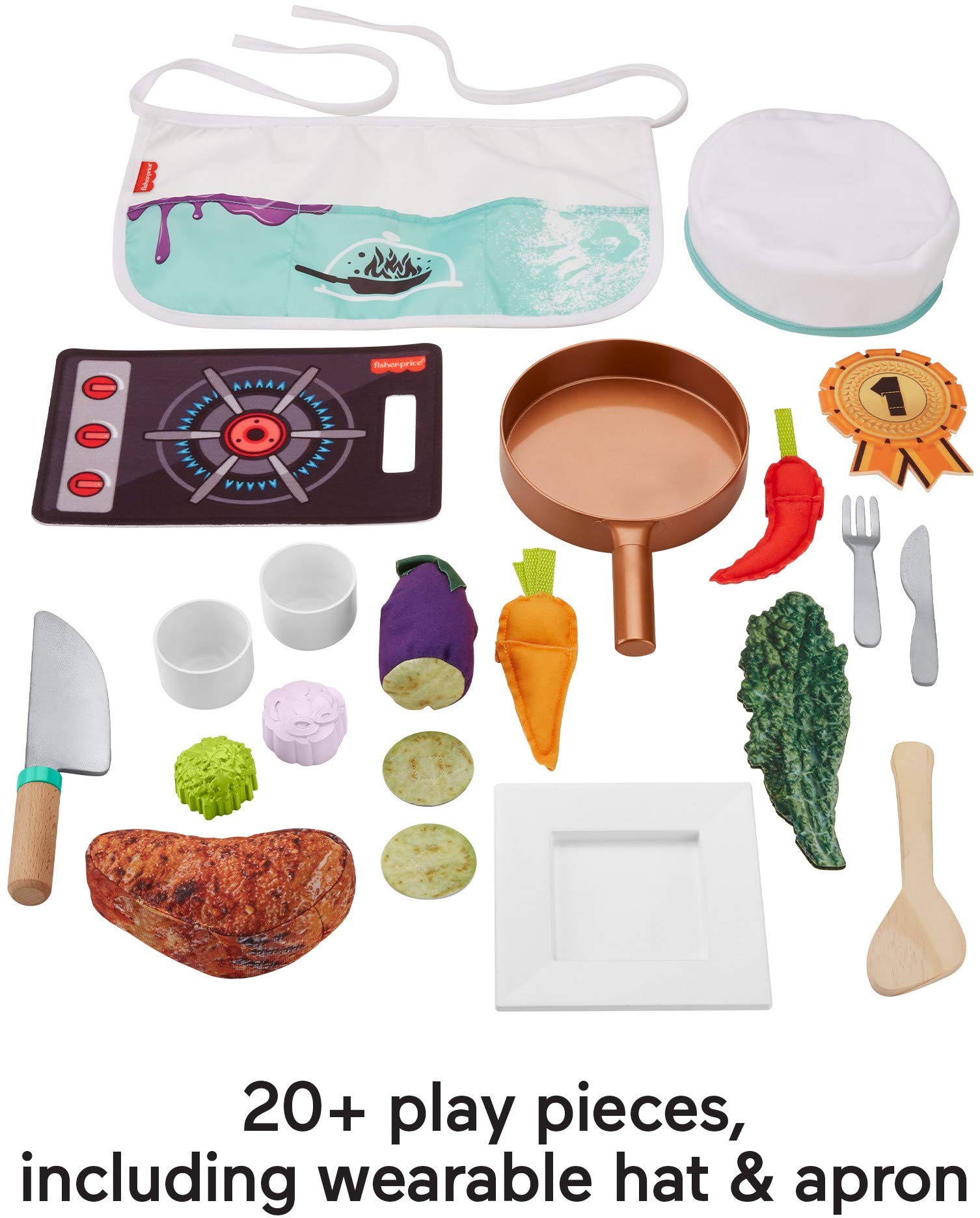 Fisher-Price Head Chef Set, pretend kitchen cooking play set for preschool kids ages 3 years and up
