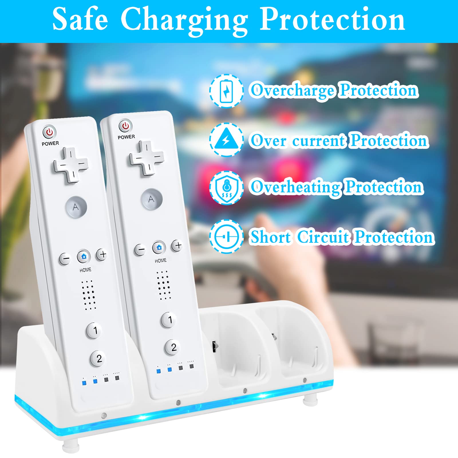 Kulannder Wii Remote Charging Station, 4-in-1 Controller Charger Station with 4 Wii Rechargeable Battery Pack & USB Cable for Wii/Wii U Controller Remote (White)
