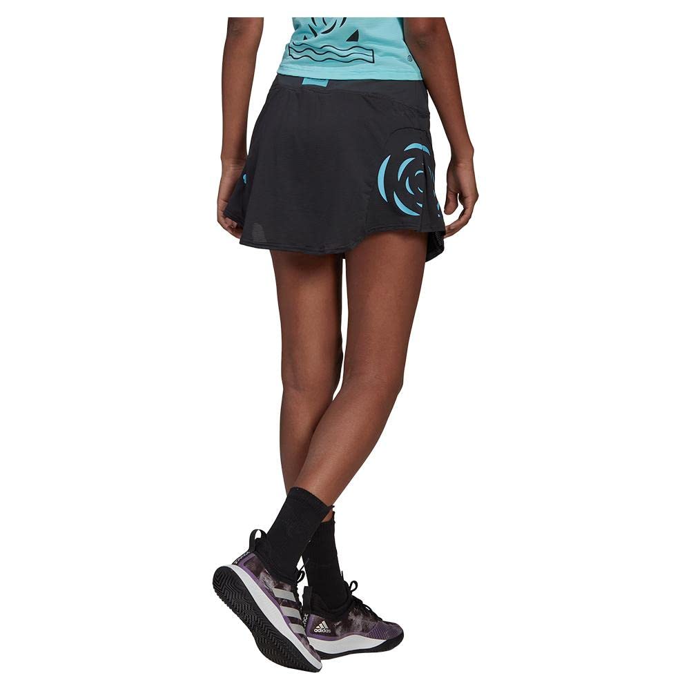 adidas Women's Tennis Match Skirt Heat.RDY, Carbon/Pulse Aqua (Primeblue), Large