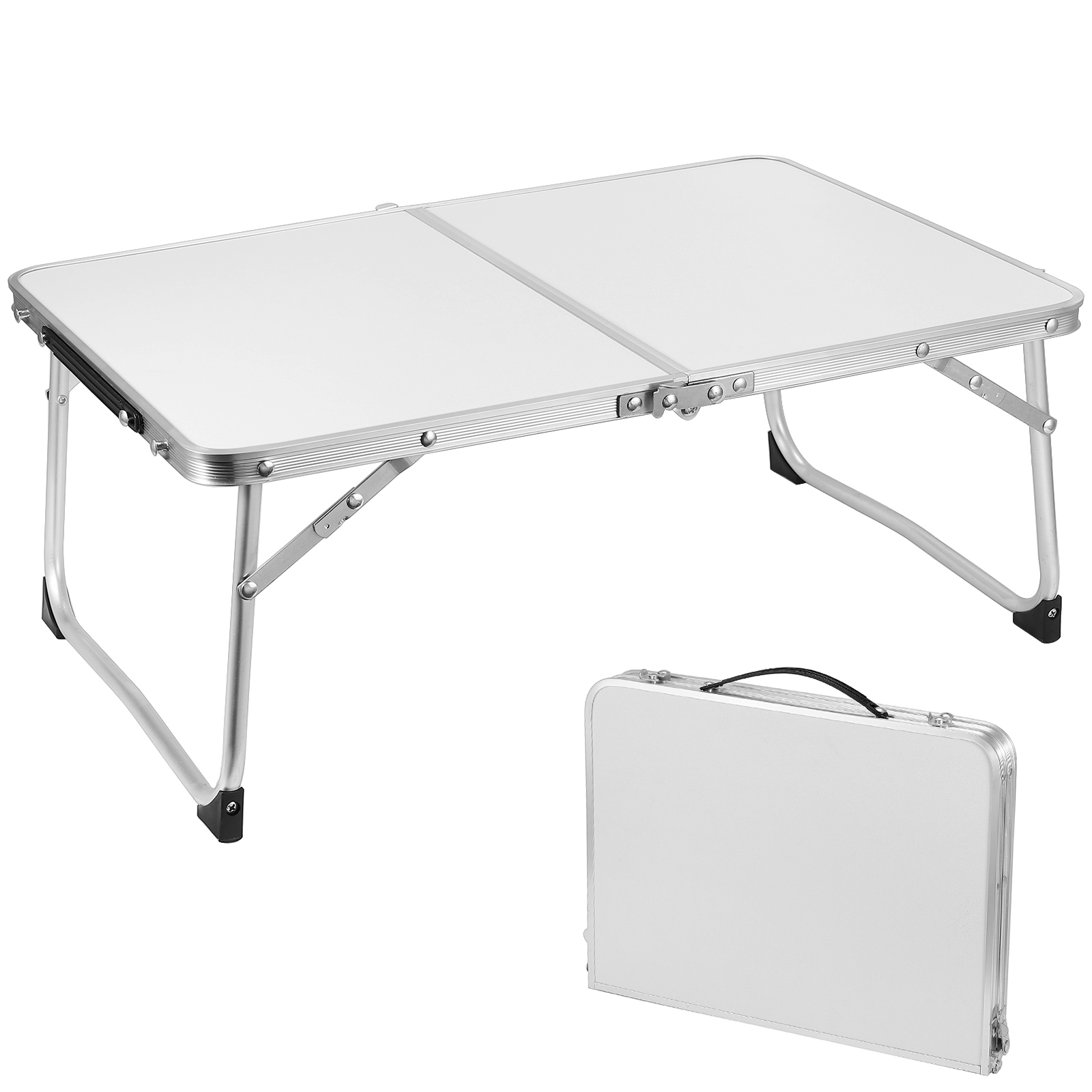 Anbte 24''x16''Small Folding Table, Aluminum Alloy Lightweight Folding Table with Carry Handle, Waterproof, Mini Camping Table for Backpacking Camping Hiking Beach Picnic, White