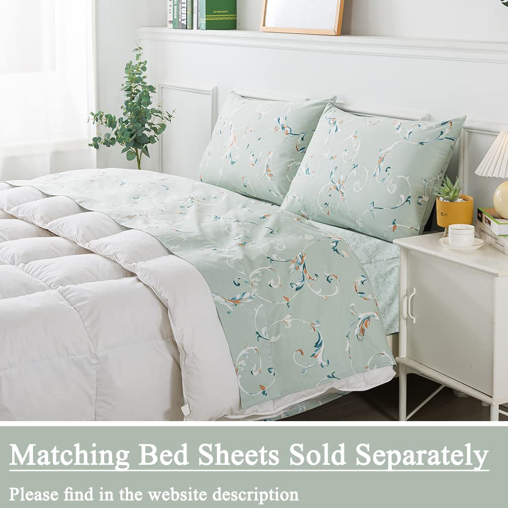 FADFAY Twin XL Duvet Cover, 100% Cotton Teal/Light Green Reversible Comforter Cover College Dorm Room Bedding Sets - Ultra Soft Pattern Printed Leaf Bedding, 3Pcs, Twin Extra Long