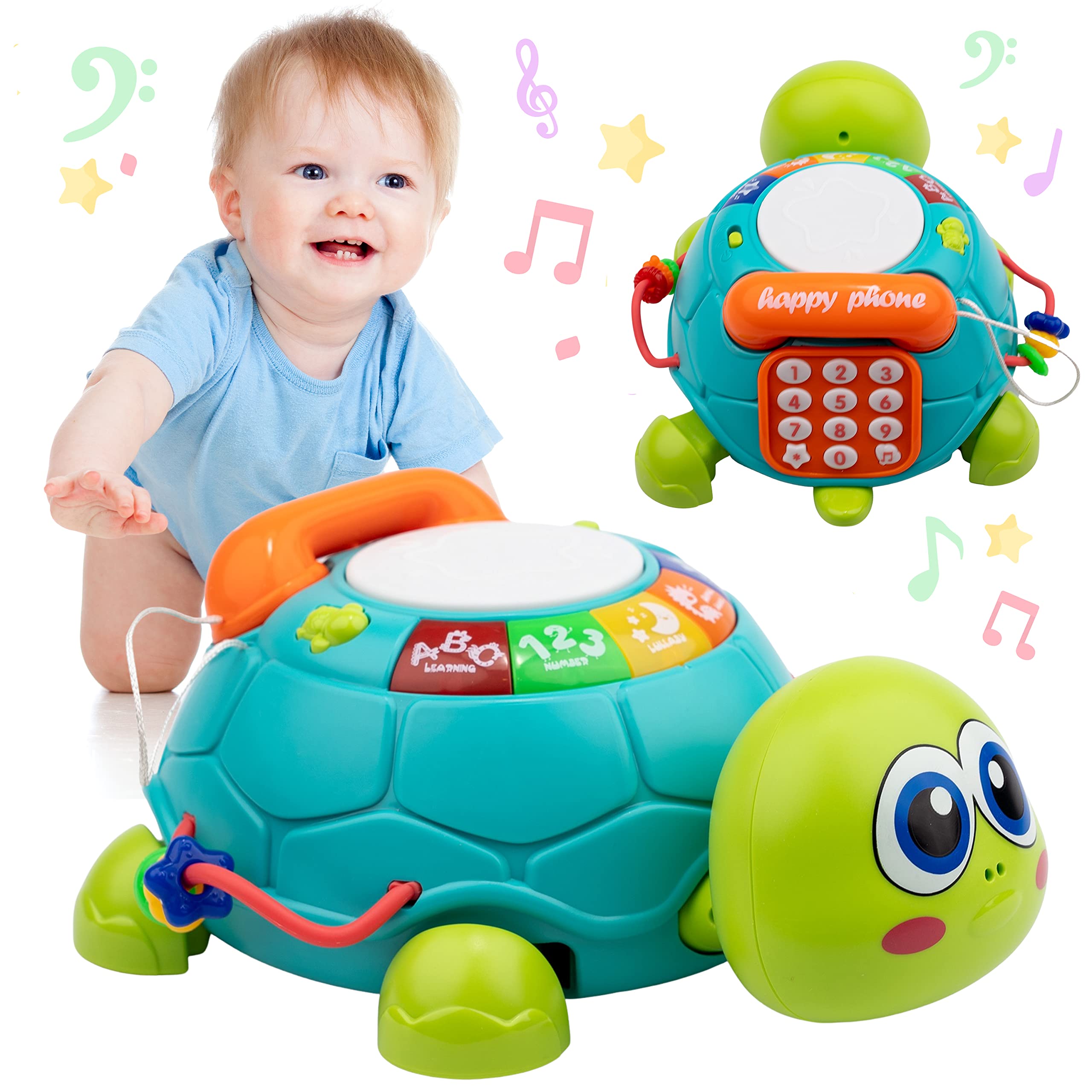 Baby Musical Turtle Toy - Crawling Toy for 6+ Month Babies - Great for Tummy Time - Develop Motor Coordination, Fine Finger Skills, and Cognitive Abilities - Lights Up and Plays Music