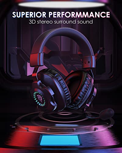 EasySMX Wireless Gaming Headset with Detachable Noise Cancelling Microphone, 2.4G Bluetooth & 3.5mm Wired Jack 3 Modes RGB Wireless Gaming Headphones for PS5/PS4/PC, Mac, Switch, Phone