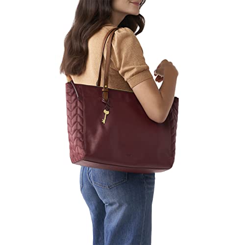 Fossil Women's Rachel Leather Tote Bag Purse Handbag, Wine w/ Quilted Gussets (Model: ZB1652609)