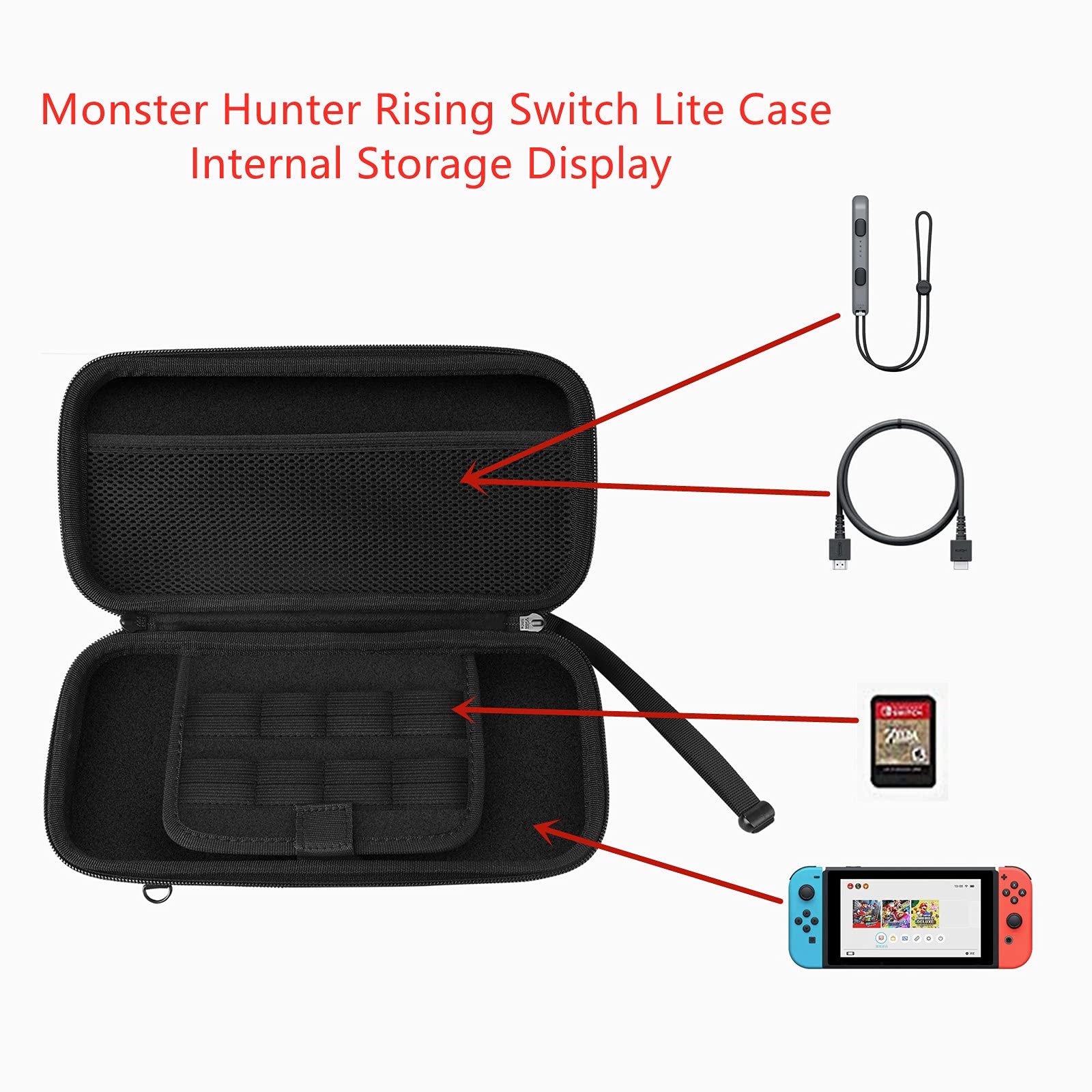Flyekist Carrying Case for Nintendo Switch Lite - Monster Hunter Rise Theme - Portable Travel Protective Hard Storage Bag Soft Lining with 8 Game Card Slots for Switch Lite & Accessories