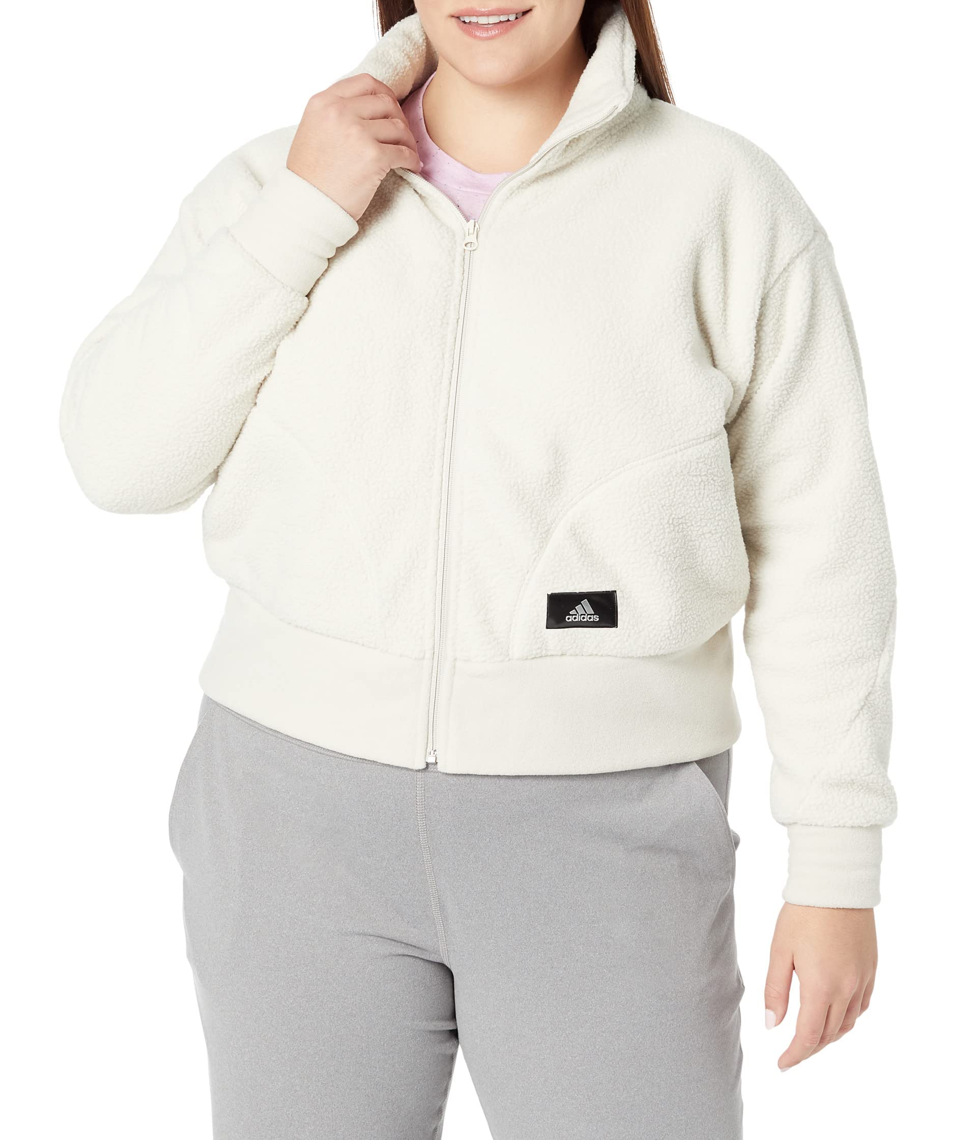 adidas Women's HOLIDAYZ Sherpa Jacket, Alumina, Small