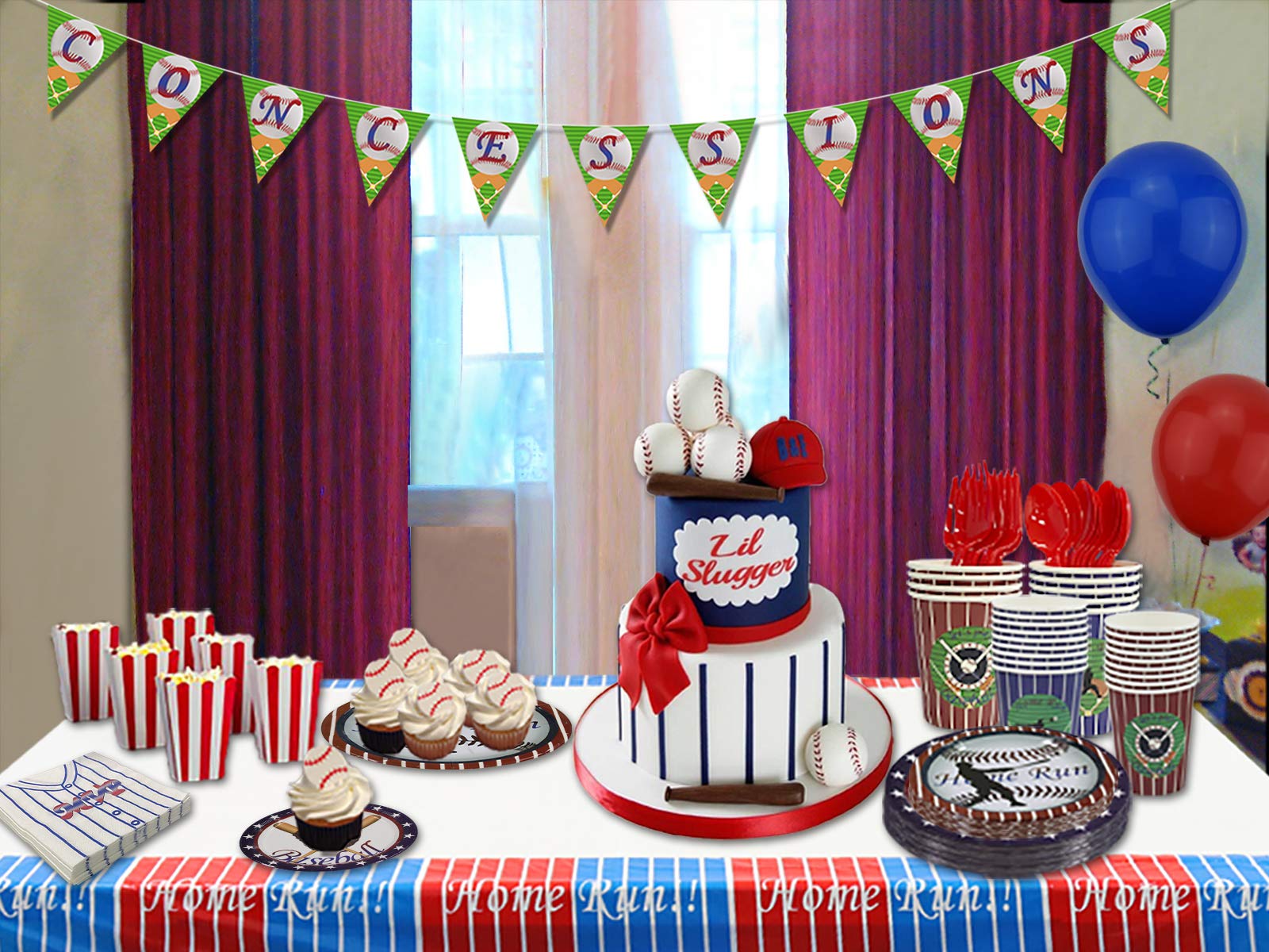 Baseball Party Supplies Sports Tableware Party Pack for Baseball Themed Birthday Party Including Plates, Cups, Napkins, Spoons, Knives, Forks, Tablecloth, Banner Serves 20