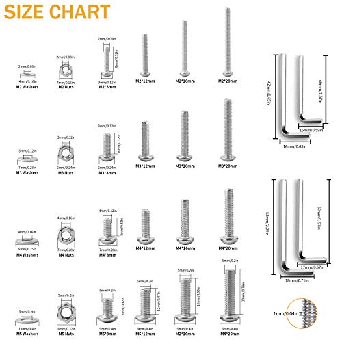 VIGRUE M5 M4 M3 M2 Metric Screws Bolts Nuts Washers Assortment Set with Allen Wrench 1080Pcs Hex Button Head Socket Cap Screws Stainless Steel, Small Bolts and Nuts Assortment Kit