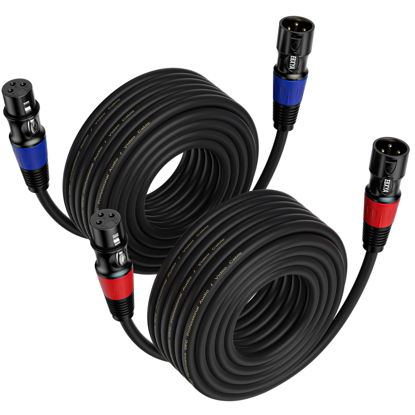 EBXYA XLR Cable 25 Ft 2 Packs DMX Cable with 3 Pins Male to Female for Stage Lighting Patch Cable