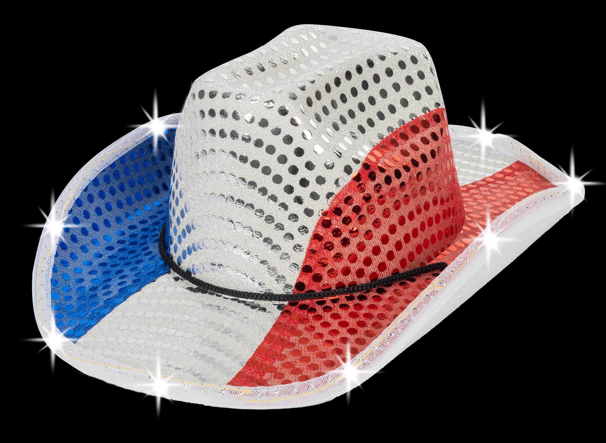 American Flag Cowboy Hat Usa Red Blue White Cowgirl Hat Neon Sequins Hat for July 4th Independence Day