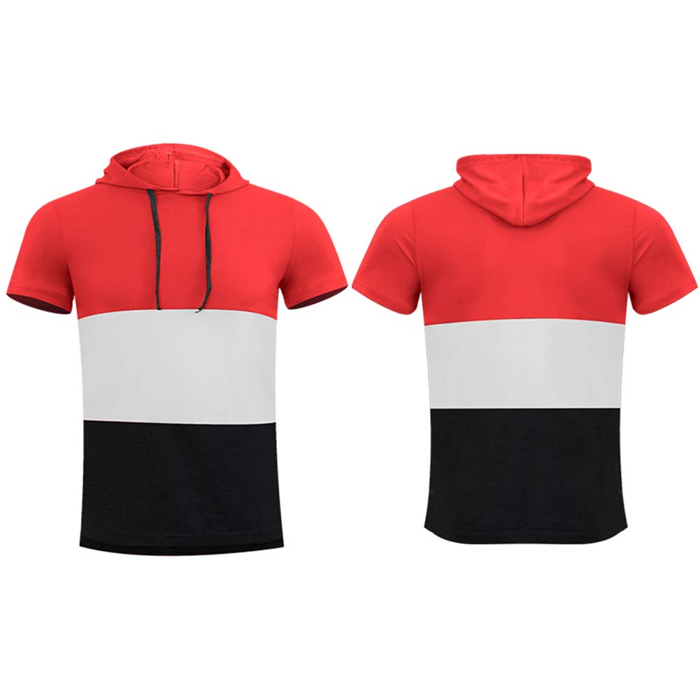 acelyn Men Casual Color Block 2 Pieces Short Set Short Sleeve Hoodies and Shorts Running Jogger Summer Sweatsuits Red Black 2XL