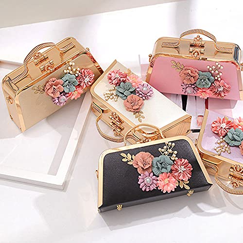 Gold Evening Bag for Women, Flower Wedding Evening Clutch Purse Bride Floral Clutch Bag