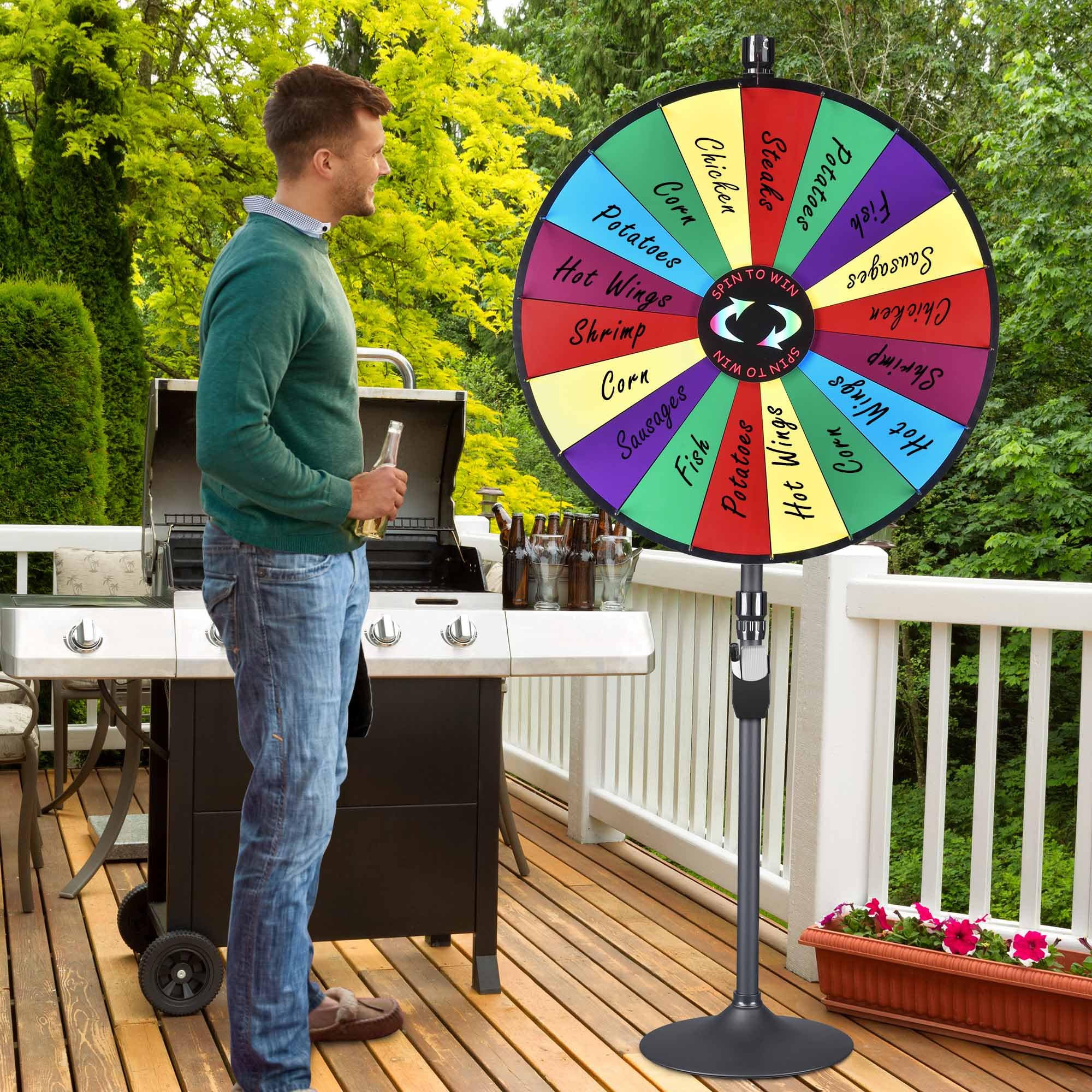 WinSpin 36 Inch Heavy Duty Prize Wheel Dual Use Adjustable Tabletop and Floor Stand Large Fortune Wheel with Dry Erase Marker & Eraser 18 Slots Spinning Wheel for Carnival Spinner Game Tradeshow