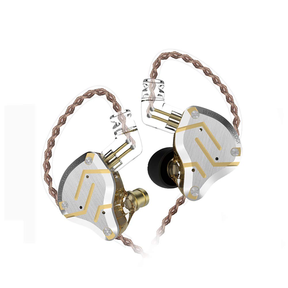 Five Driver Headphones,KZ ZS10 PRO High Fidelity Noise-Isolating Earbuds/Earphones with Detachable Cable 2Pin 0.75mm (Without MIC, Glare Gold)