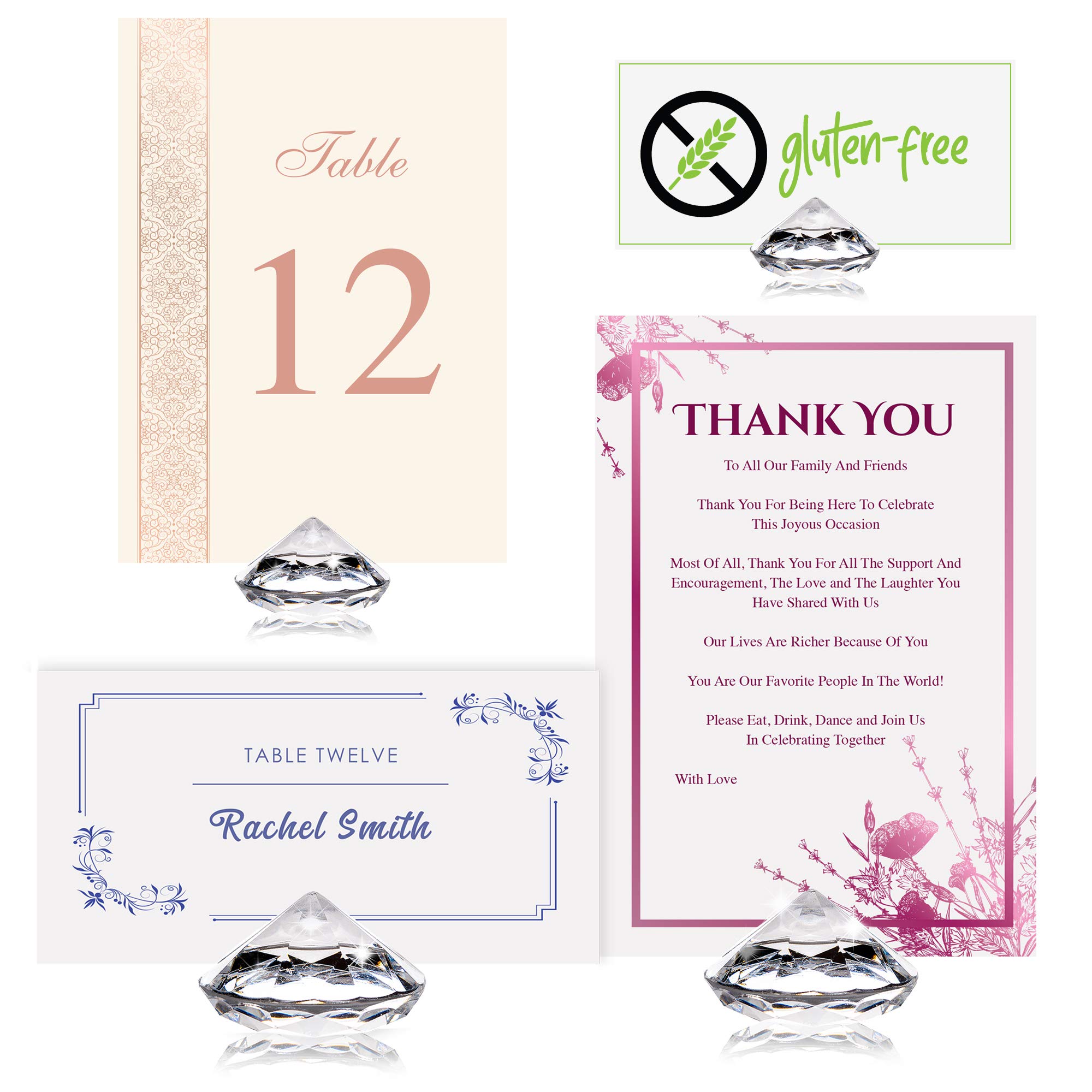 Diamond Table Number Holder & Place Card Holders [20 Pack] Sturdy, Crystal-Clear Acrylic Table Card Stands for Party & Wedding Table Decorations